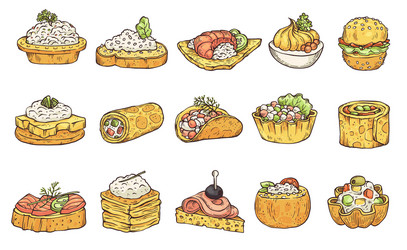 Appetizer food various snacks buffet products Vector Image