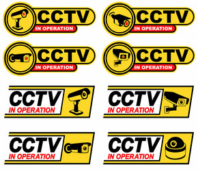Set labels sign cctv security camera sticker Vector Image