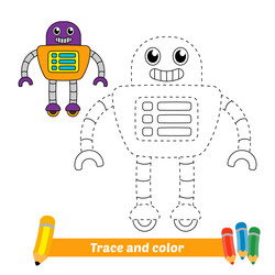 Trace and color for kids robot Royalty Free Vector Image
