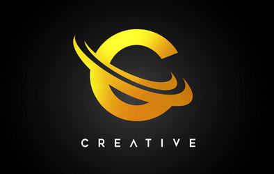 C golden letter logo design with circle swoosh Vector Image
