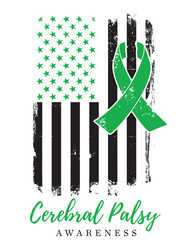 Cerebral palsy awareness green ribbon american Vector Image