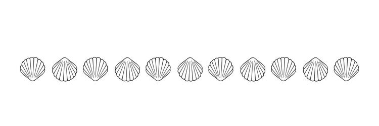 Seashells scallop border divider outline sea and Vector Image