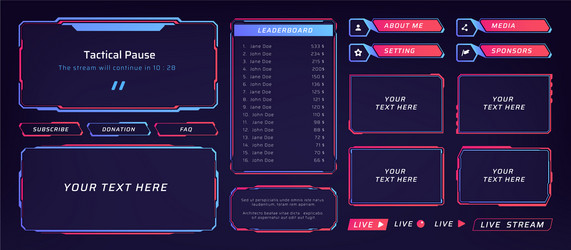 Game stream overlay yellow neon ui frame buttons Vector Image