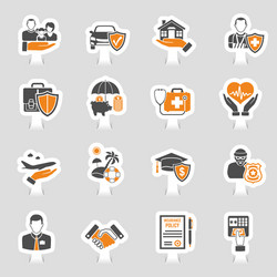 Insurance icons sticker set Royalty Free Vector Image
