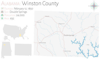 Map of winston county in alabama usa Royalty Free Vector