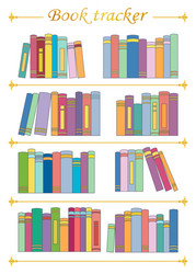 Printable book tracker many books on a bookshelf Vector Image