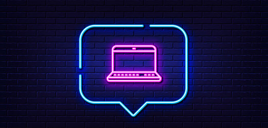 Laptop computer icon notebook sign neon light Vector Image