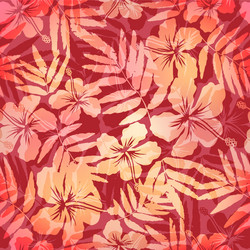 Red tropical flowers and leaves seamless pattern Vector Image