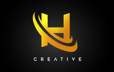 H golden letter logo design with circle swoosh Vector Image