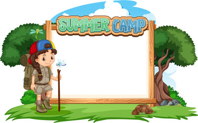 Border template design with girl at summer camp Vector Image