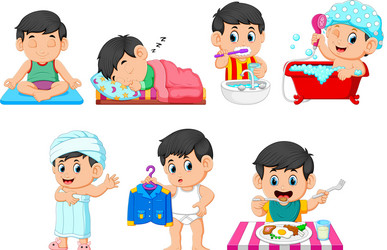 Boy doing his morning routine Royalty Free Vector Image