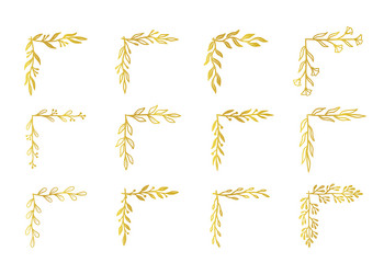 Gold corner border floral flower frame set hand Vector Image