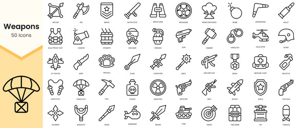Gradient simple weapons icons collection Vector Image