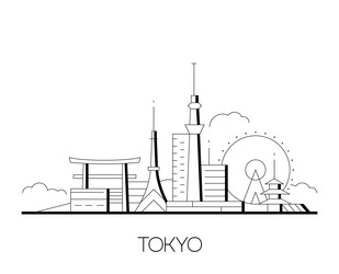 Tokyo skyline japan line art Royalty Free Vector Image