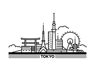 Tokyo skyline japan line art Royalty Free Vector Image