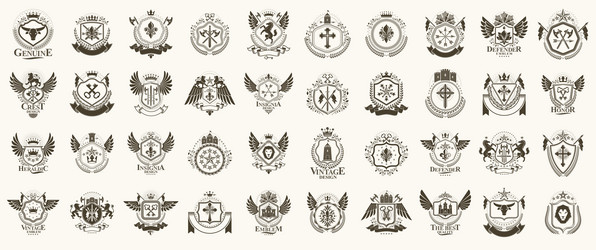 Vintage heraldic emblems big set antique heraldry Vector Image