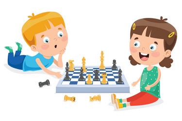 Cartoon character playing chess game Royalty Free Vector