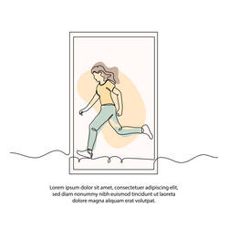 One line running young woman poster drawing Vector Image