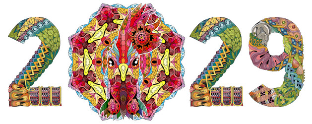 Zentangle stylized rooster number 2029 hand drawn Vector Image