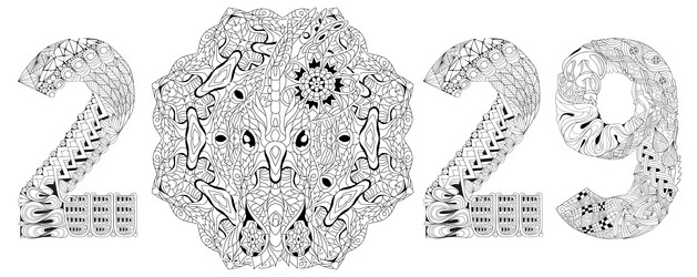 Zentangle stylized rooster number 2029 hand drawn Vector Image