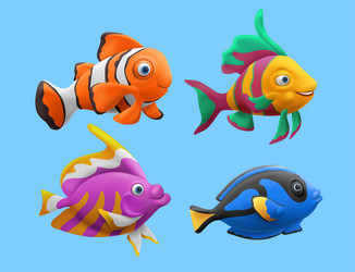Cute bright fish game cartoon character set Vector Image