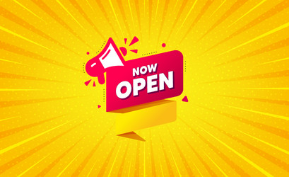 Now open banner announcement notice tag flash Vector Image