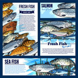Posters for fresh fish seafood market Royalty Free Vector