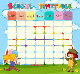 School timetable template with kids playing Vector Image