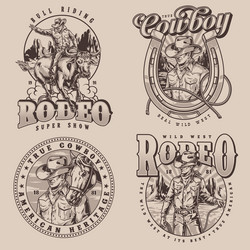 Cowboy event monochrome set flyers Royalty Free Vector Image