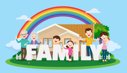 Happy big family on rainbow background Royalty Free Vector