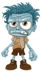 Grumpy zombie man cartoon character with blue skin