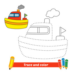 Trace and color for kids ship Royalty Free Vector Image
