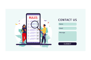 People studying list of rules making checklist Vector Image
