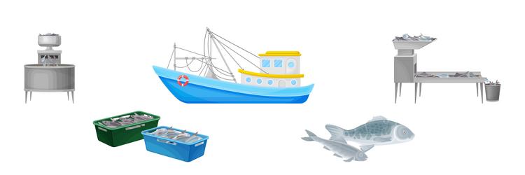Fishery and seafood production process Royalty Free Vector