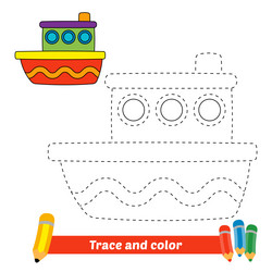 Trace and color for kids ship Royalty Free Vector Image