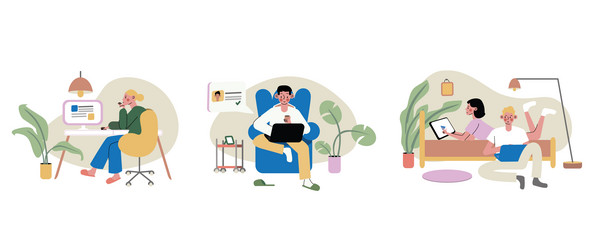 Cartoon man working as programmer in office Vector Image