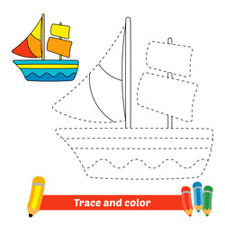 Trace and color for kids ship Royalty Free Vector Image