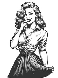 Playful flirty young woman biting finger Vector Image