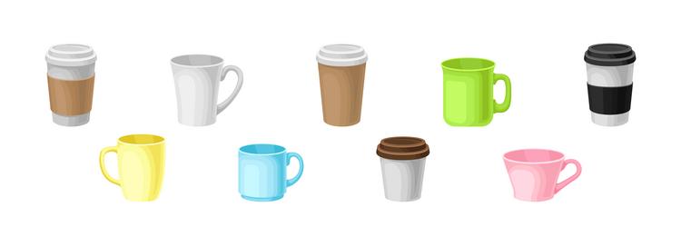 Different mug and cups ceramic paper for drink Vector Image