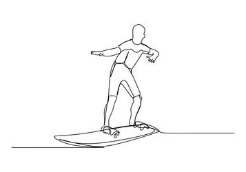 Surfboard one line drawing continuous hand drawn Vector Image