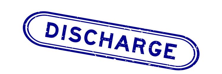 Grunge blue discharge word rubber seal stamp Vector Image