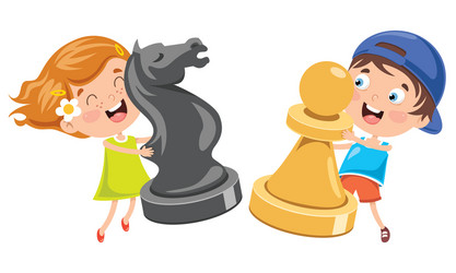 Cartoon character playing chess game Royalty Free Vector