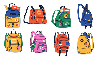 Cartoon purple school backpack holding pencil Vector Image