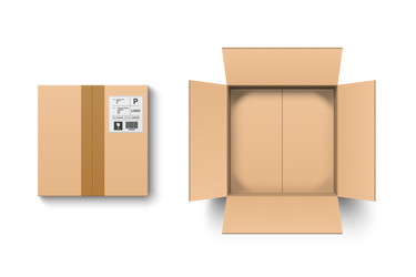 Top view open cardboard box mockup isolated Vector Image