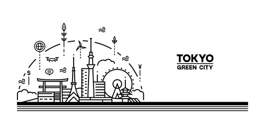 Tokyo skyline japan line art Royalty Free Vector Image