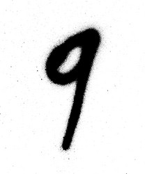 Graffiti sprayed number 9 nine in black on white Vector Image