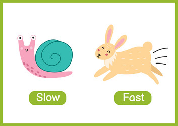 Opposite adjectives fast and slow Royalty Free Vector Image
