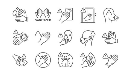 Touch warning line icons stop face eyes Royalty Free Vector