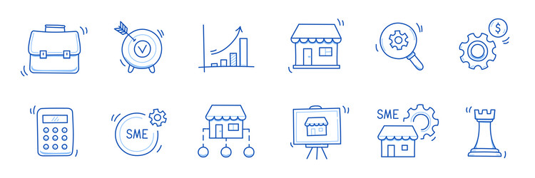 Business sme doodle icon set small medium Vector Image