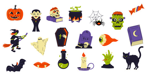 Cute halloween kids set cartoon Royalty Free Vector Image